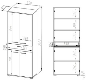 Casarredo Skříň 4D1S POPPY dub sonoma