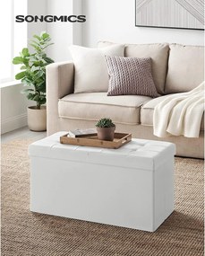 Puf, skládací úložná lavice otoman 80L, 76x38x38 cm, bílý