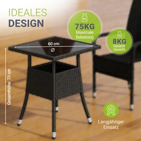 Juskys Čtvercový polyratanový zahradní stůl Yoro Barva: černá, Velikost: 60 cm