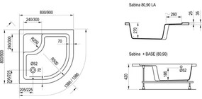 Ravak A217001020 - Sprchová vanička čtvrtkruhová SABINA 90x90 cm bílá