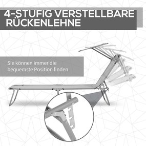 Lehátko Outsuuny skládací zahradní lehátko se stříškou, lehátko s opěradlem nastavitelným ve 4 směrech, kempingové lehátko odolné proti povětrnostním…