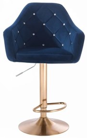 LuxuryForm Barová židle ROMA VELUR na zlatém talíři - modrá