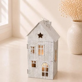 Lucerna kovová Domek 21 cm šedá