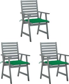 vidaXL Zahradní jídelní židle s poduškami 3 ks masivní akáciové dřevo [3064440] Barva: Zelená