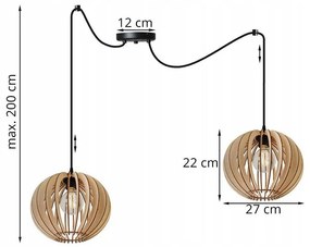 Závěsné svítidlo TIMBER SPIDER 2, 2x dřevěné stínítko