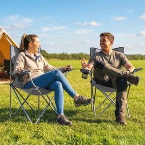 Outsunny sada 2 kempingových židlí s vysokým opěradlem, kov a oxfordská tkanina, šedá