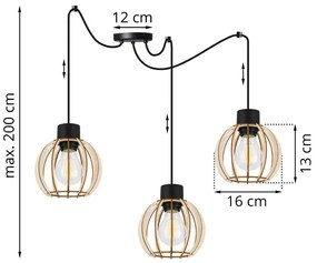 Závěsné svítidlo TIMBER SPIDER 8, 3x dřevěné stínítko