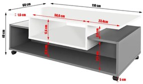 Konferenční stolek na kolečkách, bílá / grafit, DALEN