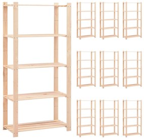 Regály 5 polic 10 ks 80 x 38 x 170 cm masivní borovice 250 kg 3051116