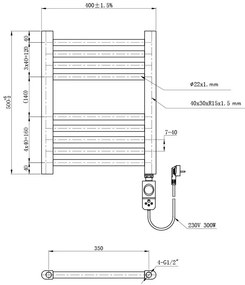 BPS-koupelny Elektrický koupelnový radiátor HYD-MAN-WH 300W, 40x50 cm, bílý