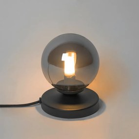 Moderní stolní lampa černá s kouřovým sklem - Atény