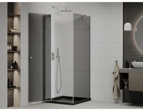 Mexen Roma, sprchový kout s křídlovými dveřmi 80 (dveře) x 80 (stěna) cm, 6mm šedé sklo, chromový profil + slim sprchová vanička černá + chromový sifon, 854-080-080-01-40-4070