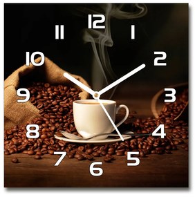 Wallmuralia Skleněné hodiny čtverec Káva v šálku 30x30 cm