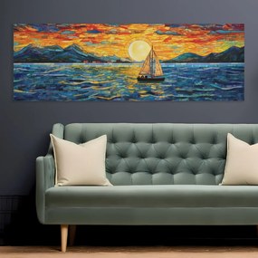 Obraz na plátně - Plachetnice při západu slunce mozaika FeelHappy.cz Velikost obrazu: 120 x 40 cm