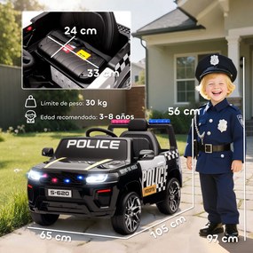 AIYAPLAY policejní elektrické dětské auto s dálkovým ovládáním, pohon na dvě kola, siréna, 4-kolová odpružení a světla, černé