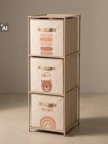 Sinsay - Dětský regál s látkovými úložnými boxy s potiskem medvídka a duhy - béžová
