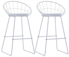 Barové židle se sedáky z umělé kůže 2 ks - ocelové | bílé