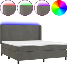 Box spring postel s matrací a LED tmavě šedá 160x200 cm samet 3139452