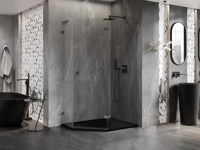 Mexen Lunar, L pravý výklopný pětiúhelníkový sprchový kout 90 x 80 cm, 8mm čiré sklo, grafitový profil, 831L-090P-080L-95-00-P