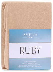 Froté prostěradlo s gumou AmeliaHome Ruby tmavě béžové