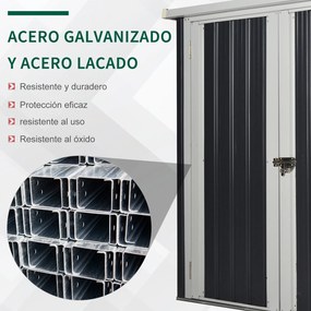 Outsunny Zahradní Kůlna 1,26 m² 147x86x134 cm Kovová Zahradní Kůlna se 2 Dveřmi a Zámkem pro Úložiště Nářadí na Terase Černá
