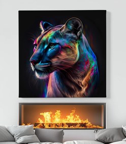 Obraz na plátně - barevná puma (černý panter) FeelHappy.cz Velikost obrazu: 80 x 80 cm