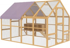 PawHut dřevěný výběh pro slepice, cca 5,2 m² (280 × 185,5 × 188 cm) venkovní výběh s krytou částí, zamykací dveře, rampa, 4 hnízdní boxy — žlutý (pro