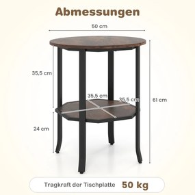 Costway Kulatý odkládací stolek 2 na konci s úložným prostorem s pevným kovovým