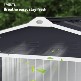 Zahradní shed Outsunny 2,42m² s posílenou základnou bez podlahy 213x130x185 cm s posuvnými dveřmi a střešním oknem 4 okna pro skladování nářadí Tmavě…