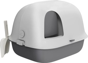 PawHut Kočičí Záchod, Dům pro Kočky, Polouzavřený Kanál, s Dveřmi, Lopatičkou, Otevírací Přední Stříška, Otvory pro Písek, Snadné Čištění, 58 x 46 x 3