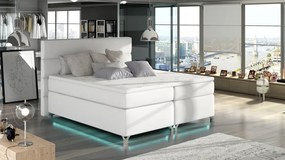 Kontinentální postel Boxspring MADEIRA bílá ekokůže 160x200cm