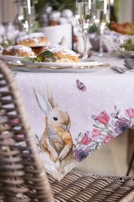 Béžový bavlněný ubrus s králíčkem Happy Bunny - 100*100 cm