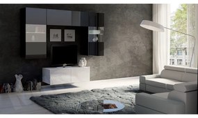 Obývací stěna Bralani X, Barva: bílá / bílá lesk, Osvětlení: osvětlení LED - modré