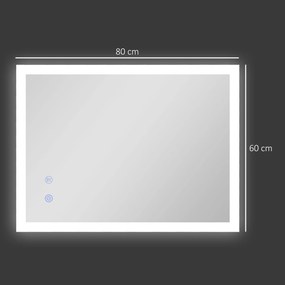 kleankin LED koupelnové zrcadlo, podsvícení, dotyková funkce, funkce paměti, proti zamlžení, 80 x 60 cm