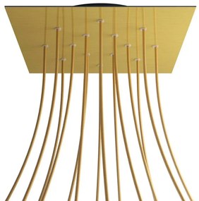 creative cables Čtvercový stropní baldachýn ROSE ONE, 400 mm, 14 otvorů a 4 boční otvory Barva komponentu: Hladký mosazný dibond, Barva montury: Černá