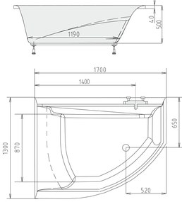 POLYSAN asymetrická vana TANDEM L 170x130 cm, 96611