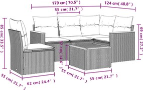 6dílná zahradní sedací souprava s poduškami černá polyratan 3258381