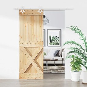 Posuvné Dveře S Kováním 85 X 210 Cm Masivní Borové Dřevo Stříbrná