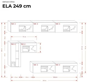 Ral Obývací stěna ELA 1, 249 cm - Bílý lesk