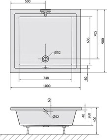 Polysan DEEP 100 x 90 x 26 cm 72349 sprchová vanička s konstrukcí