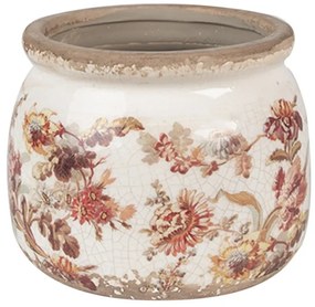 Béžový keramický obal na květináč s barevnými květinami Marcheline – 12x10 cm