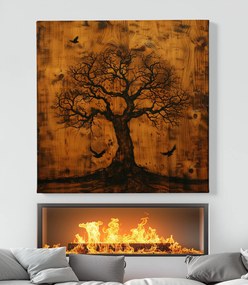 Obraz na plátně - Strom života Birdy, dřevo styl FeelHappy.cz Velikost obrazu: 120 x 120 cm