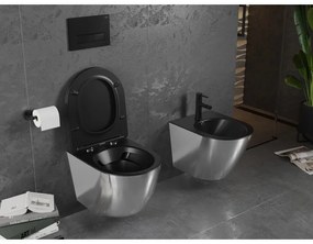 Mexen Lena WC mísa Rimless s pomalu padající deskou slim, duroplast, Matná černá/Stříbrná - 30224074
