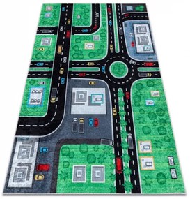 Dywany Luszczow Dětský kusový koberec JUNIOR 52052.802 pratelný  Město, ulice pro děti protiskluz, zelená / černý Rozměr koberce: 120 x 170 cm