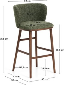 Tmavě zelená čalouněná barová židle (výška sedáku 75 cm) Ciselia – Kave Home