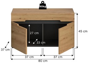 Předsíňová lavice Cano, 80 cm,  šedá/dub artisan