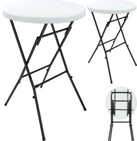 Barový stolek skládací sada 2 ks plast Ø72cm bílá