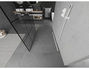 Mexen Kioto, průchozí sprchová zástěna 100 x 200 cm, 8mm sklo čiré/černý vzor, 2x bílá stabilizační rozpěra, 800-100-002-20-77