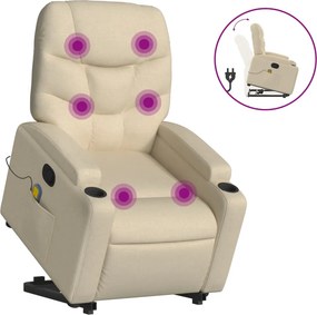 Zvedací masážní polohovací křeslo krémové textil 3204617