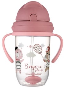 CANPOL BABIES Hrneček nevylévací se slámkou a závažím 270 ml Bonjour Paris růžový, 6m+